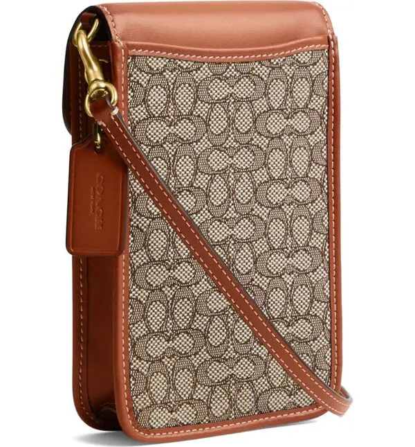 Coach Mini Signature Jacquard & Leather Phone Crossbody Bag
